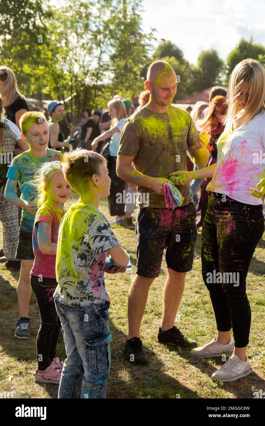Gdansk, Poland - August 2022. Holi Fest Celebrations Crowd of happy ...