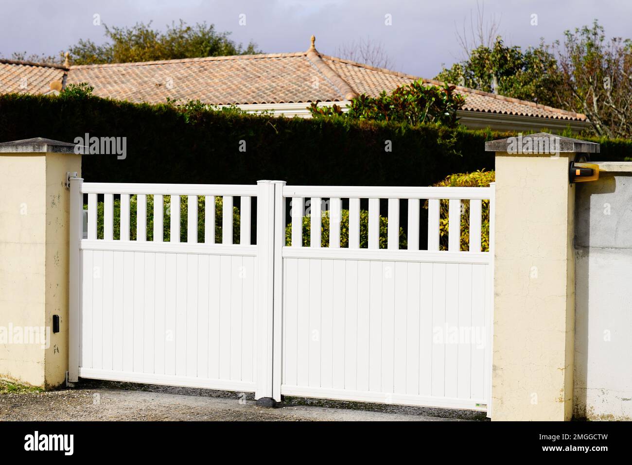 Aluminum modern home white gate portal of suburb door new house Stock ...