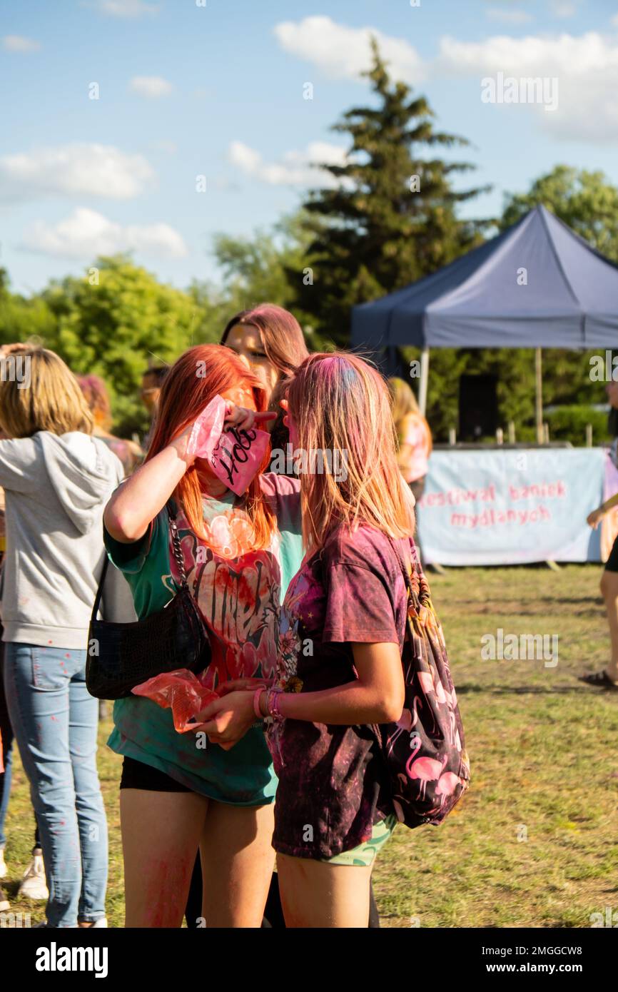 Gdansk, Poland - August 2022. Holi Fest Celebrations Crowd of happy ...