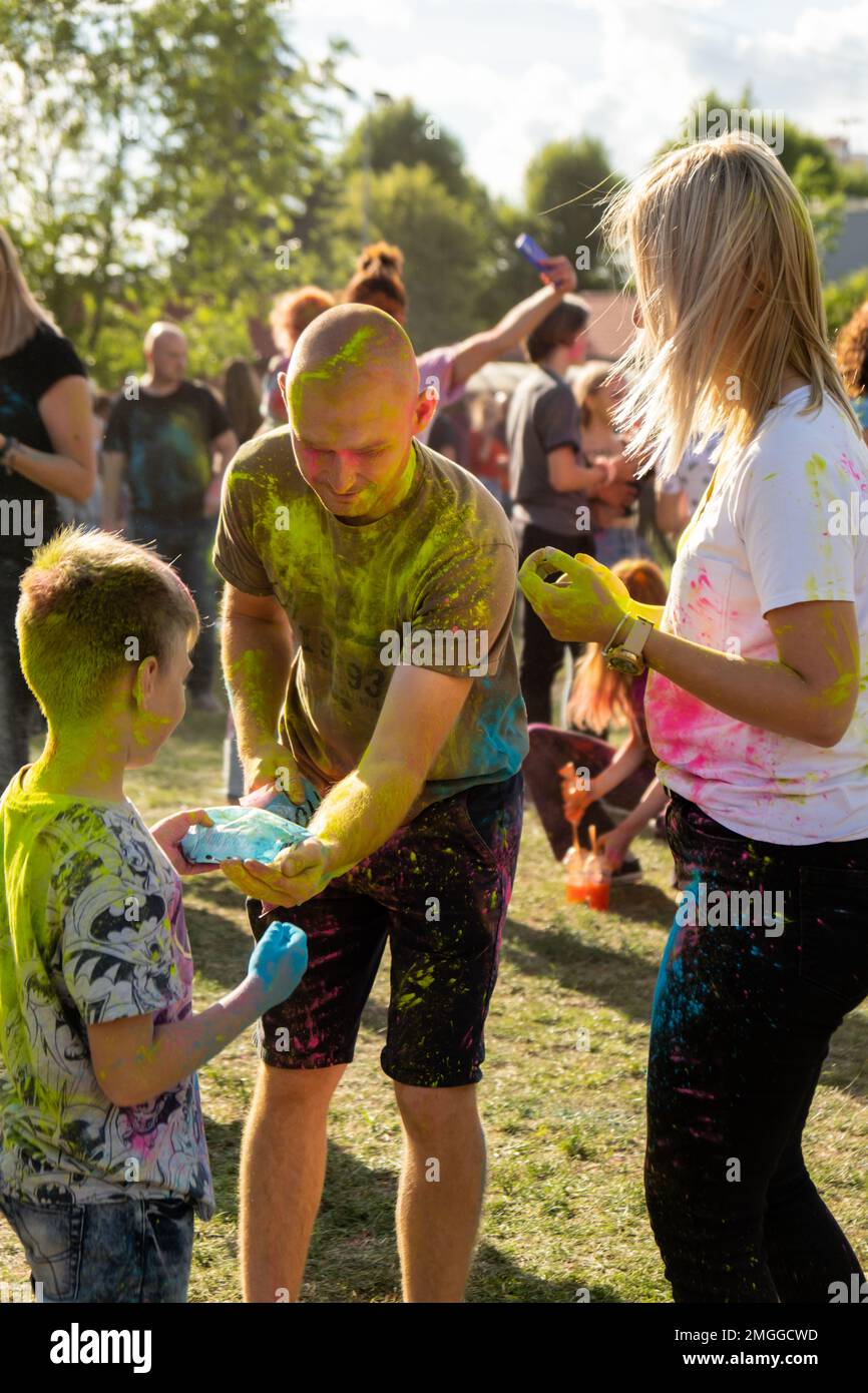 Gdansk, Poland - August 2022. Holi Fest Celebrations Crowd of happy ...