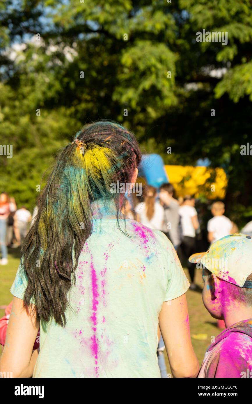 Gdansk, Poland - August 2022. Holi Fest Celebrations Crowd of happy ...