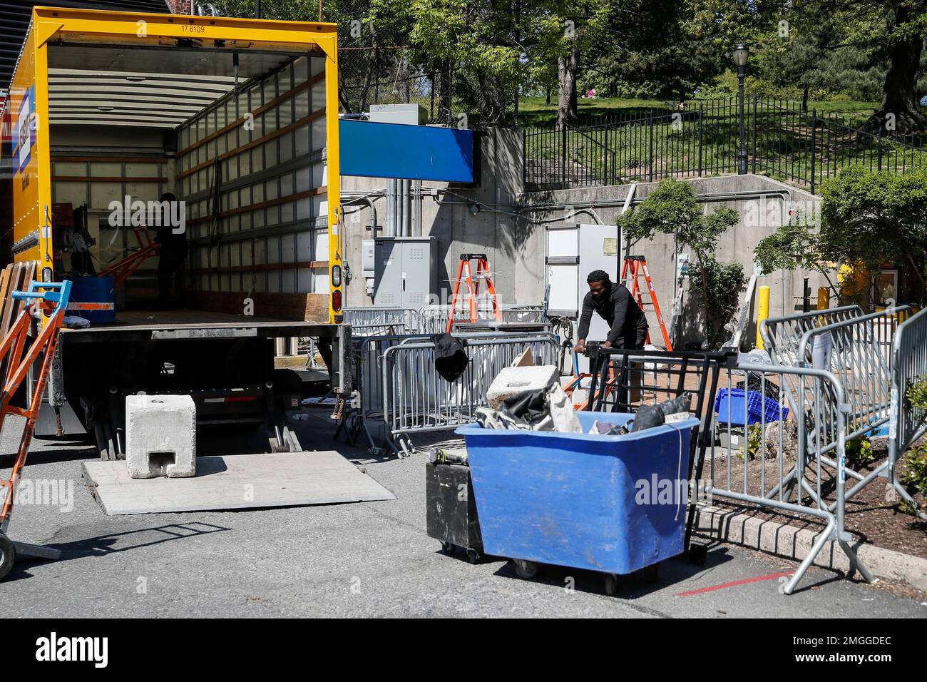 A COVID-19 testing site is deconstructed at the Brooklyn Hospital ...