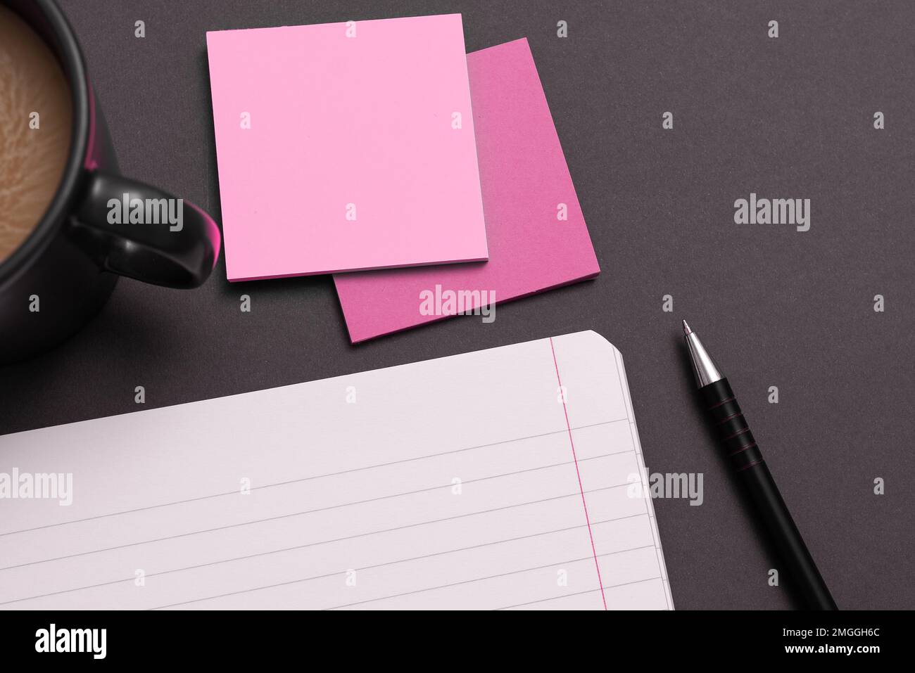 Notebook and Colored Papers Stickers Lying On White Desk. Multiple ...