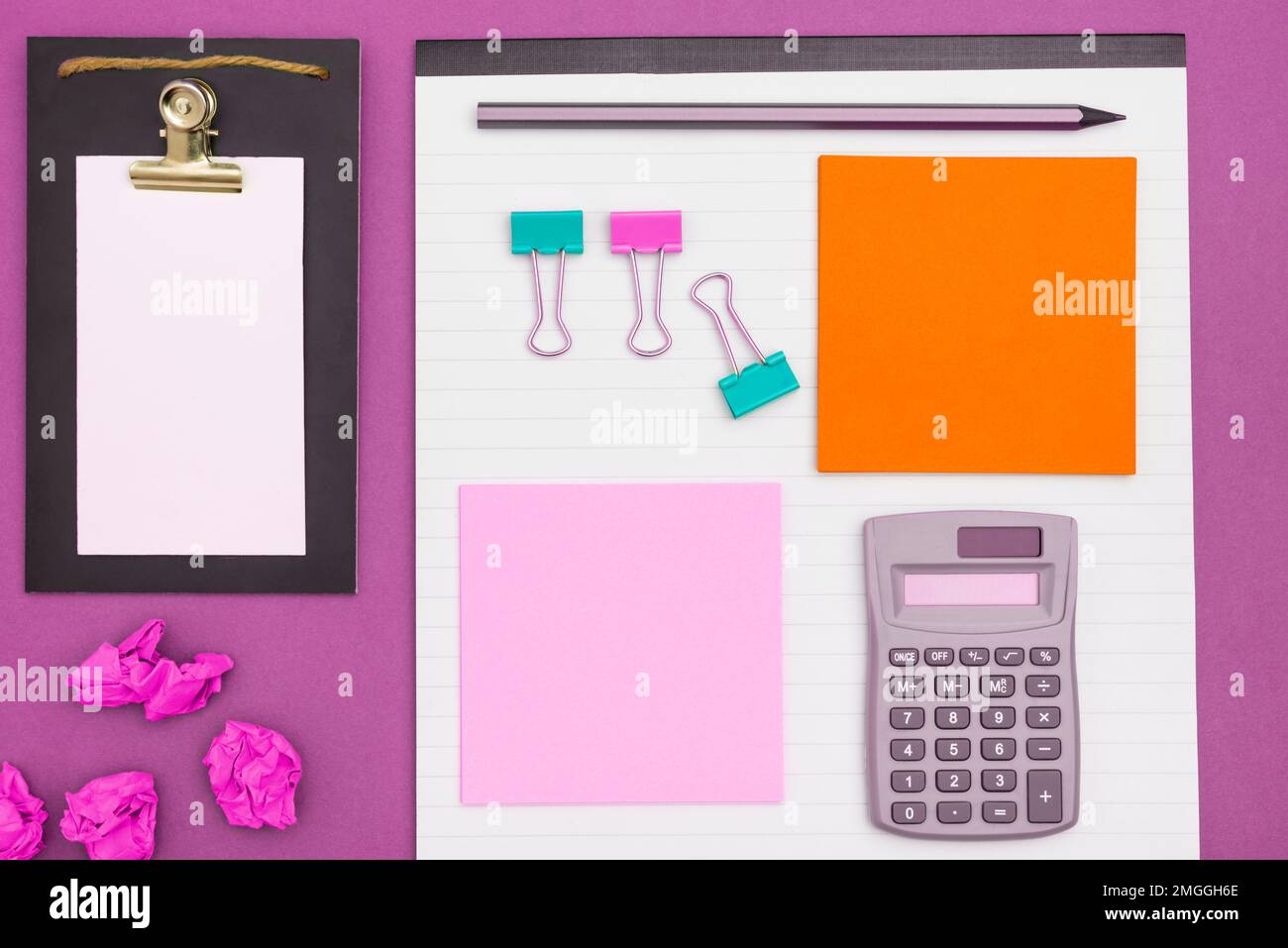 Photo With Pens Pencils Rullers Calculators. Colored Paper Stickers ...