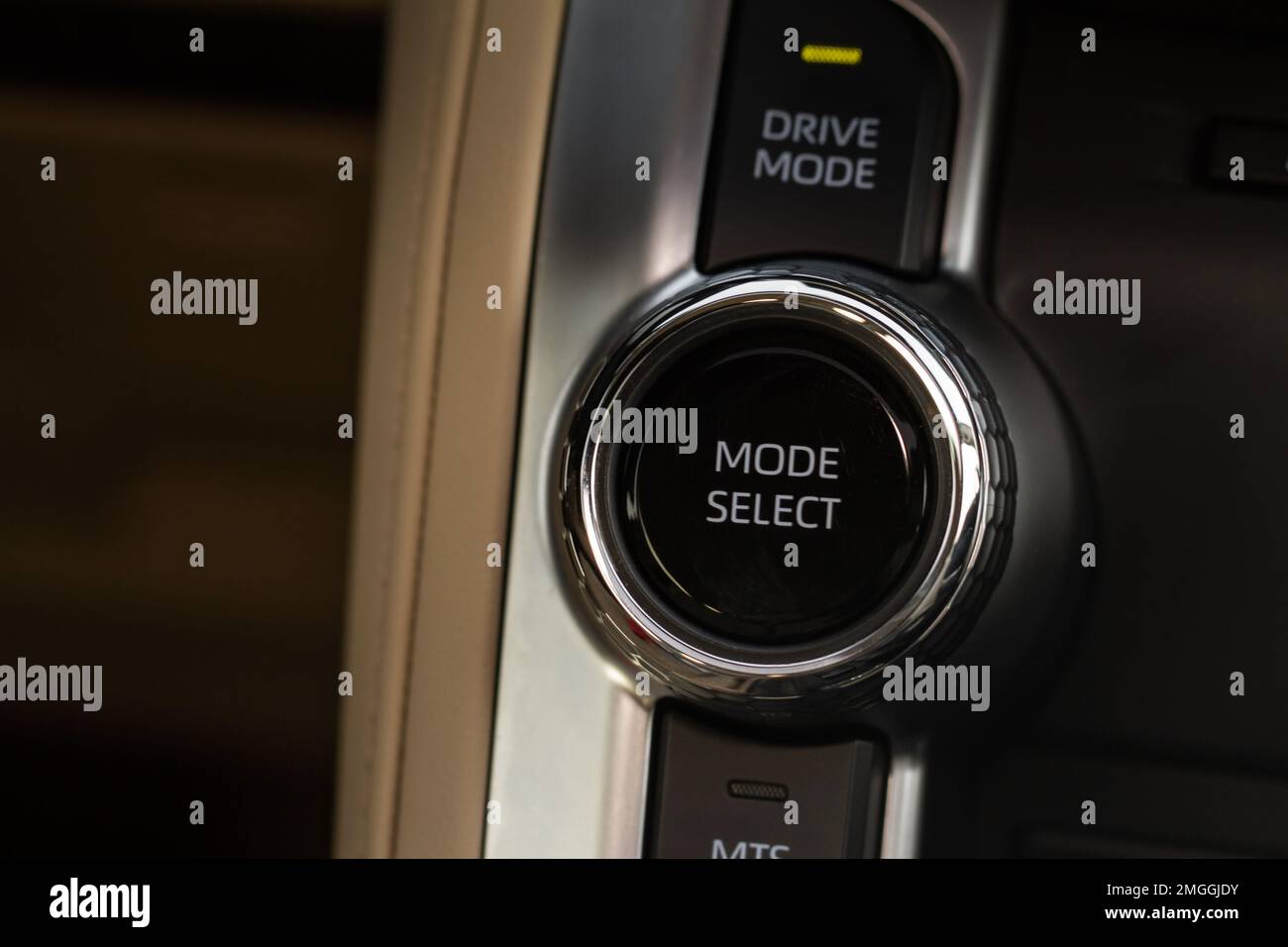 Drive selector button. Car interior, offroad drive controller closeup ...