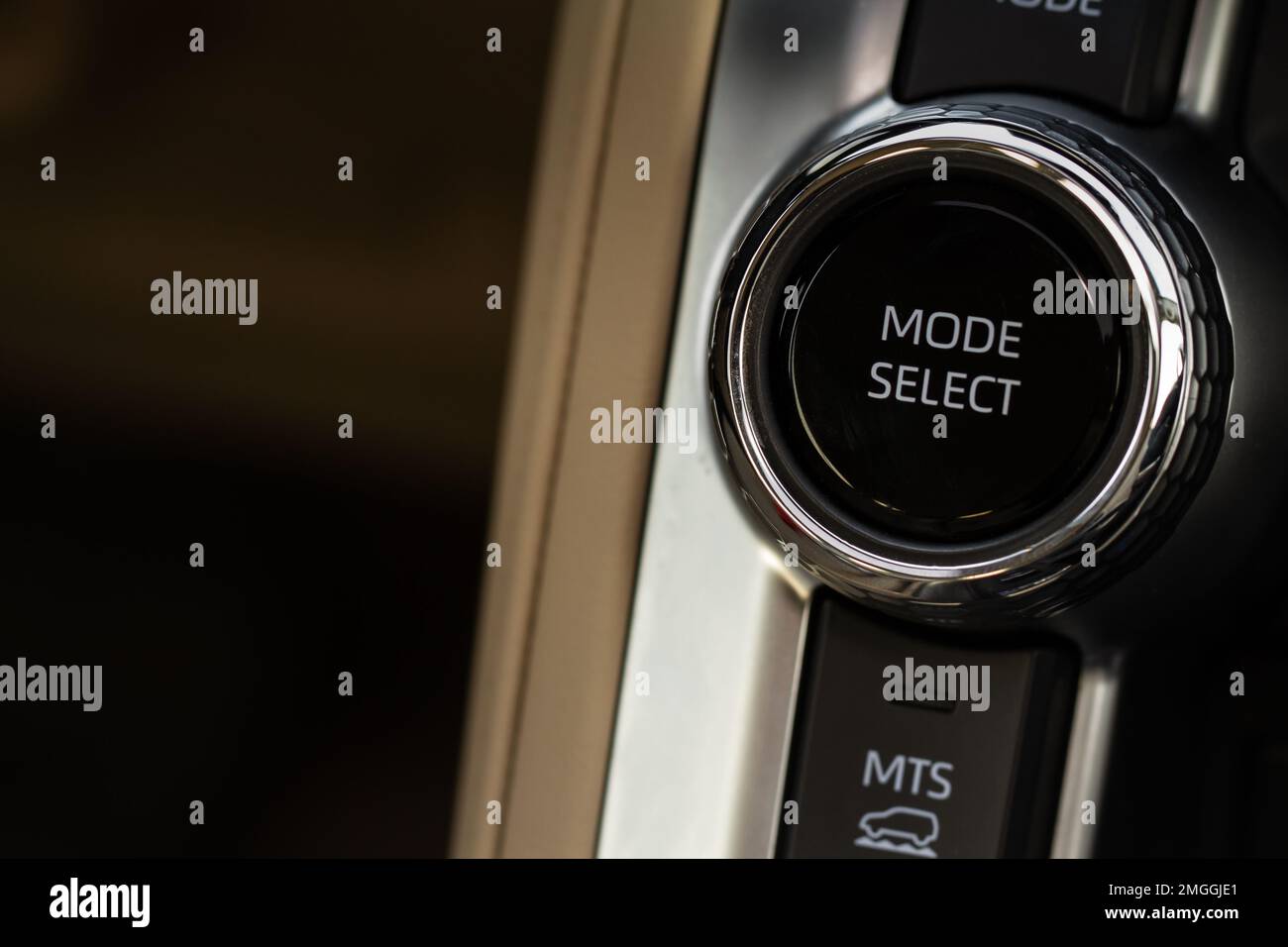 Drive selector button. Car interior, offroad drive controller closeup ...