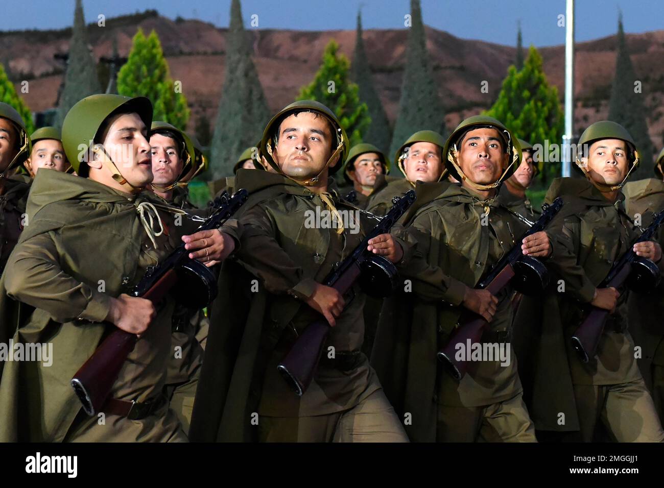 In this Saturday, May 9, 2020, photo, Turkmenistan's soldiers dressed ...