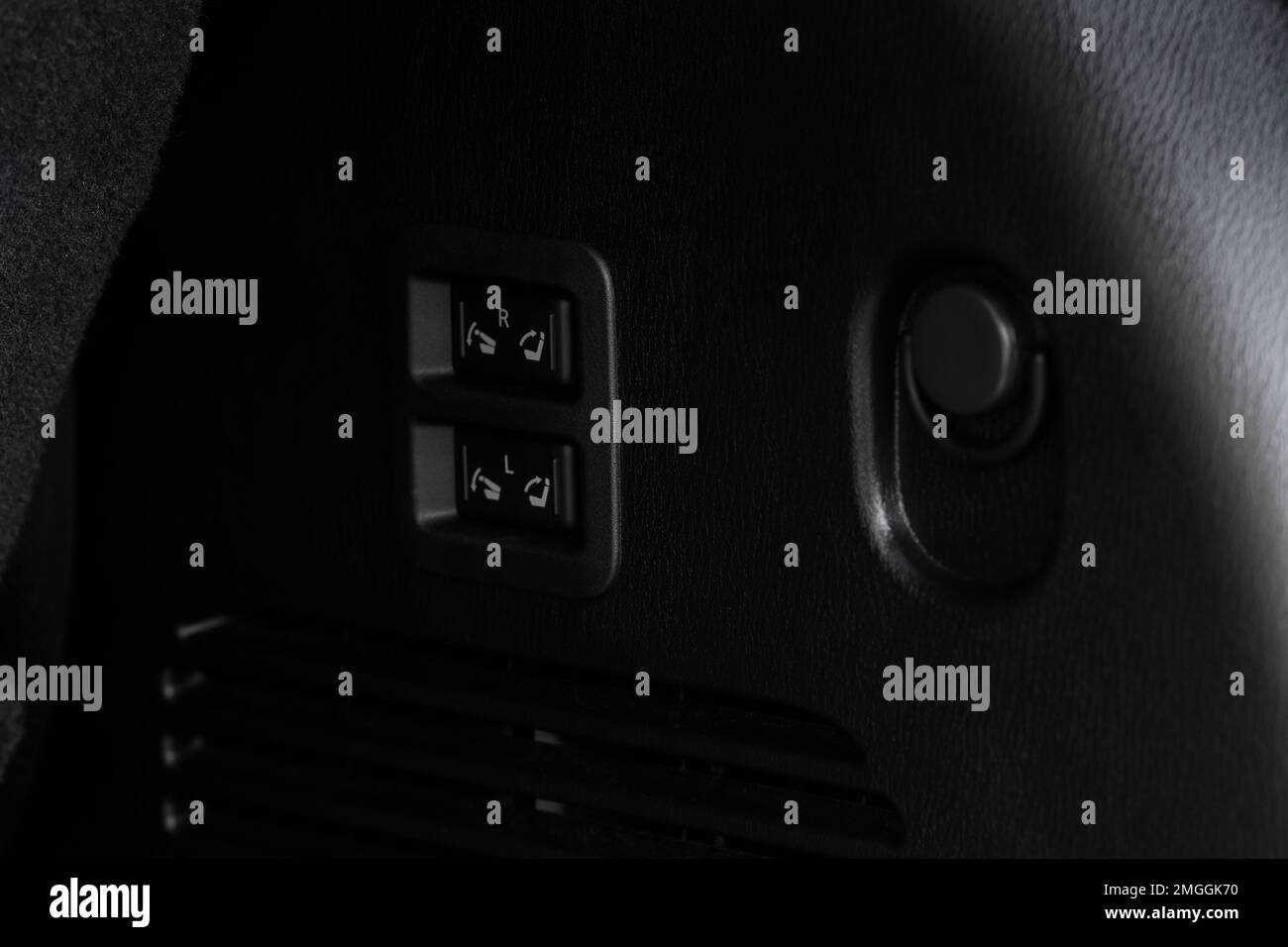 Rear seats folded. Rear seats easy fold down lever. New car inside ...