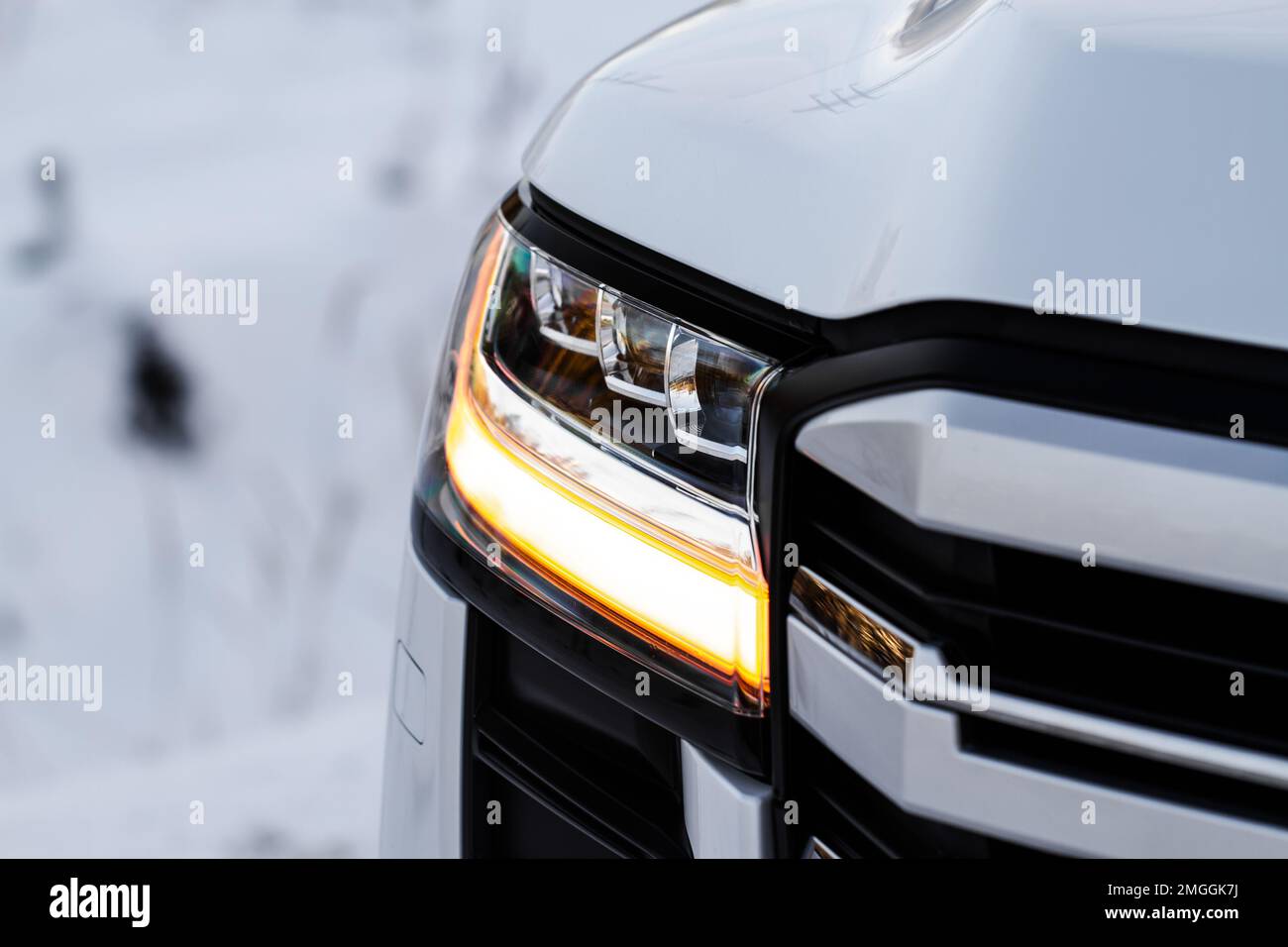 Modern car turn signal. Car turn signal close up. Close up of the ...