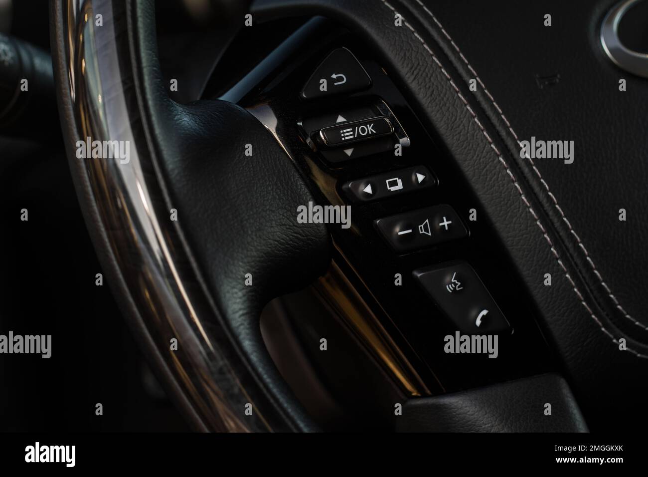Call buttons on car steering wheel. Audio control buttons on the ...