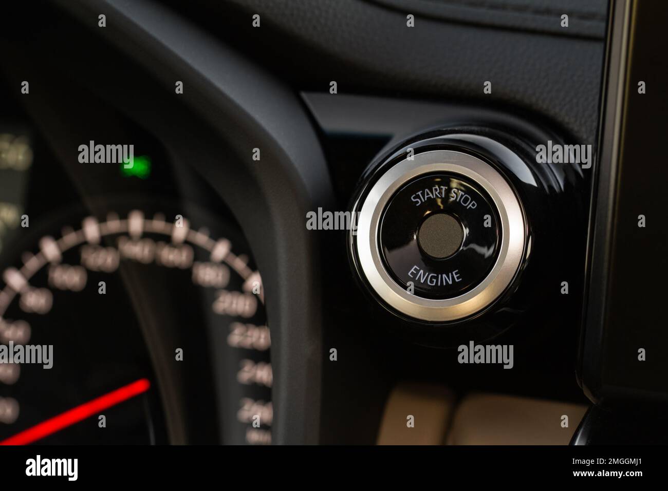 Engine start button. Close up engine car start stop button. Modern car ...