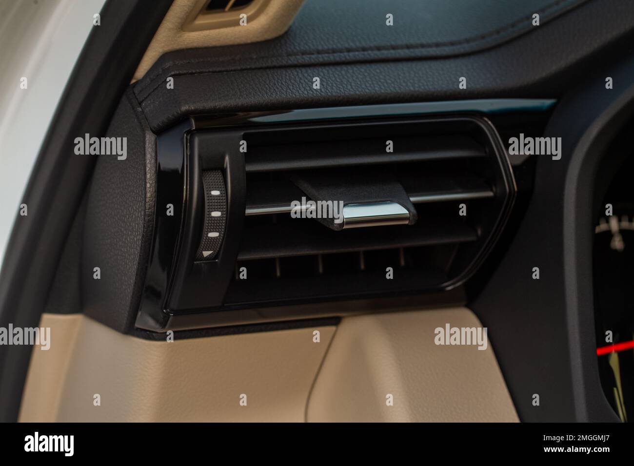 Car air conditioning. The air flow inside the car. Detail interior of a ...