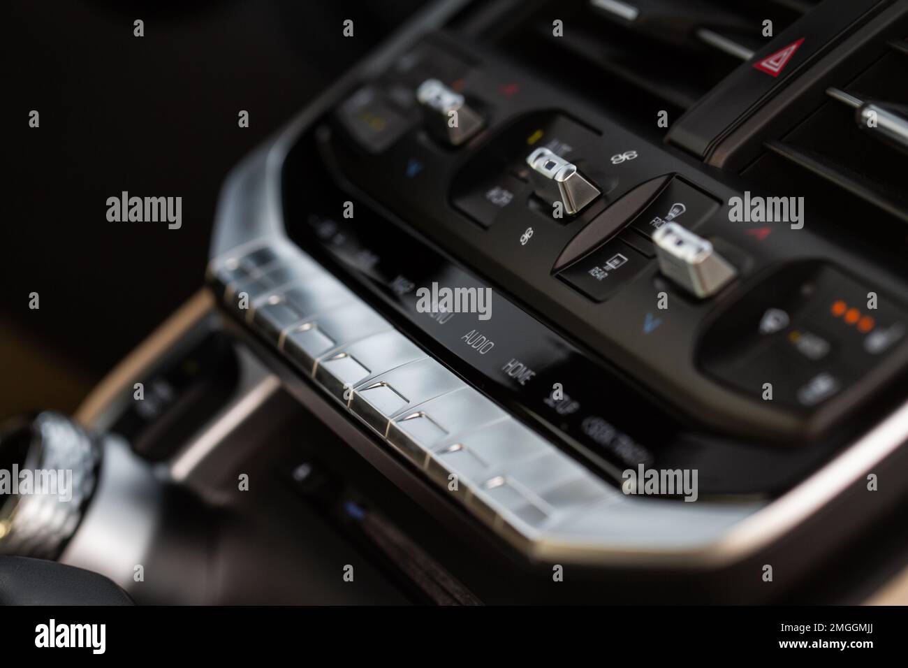 Car media buttons dashboard. Detail of a modern car controllers Stock ...