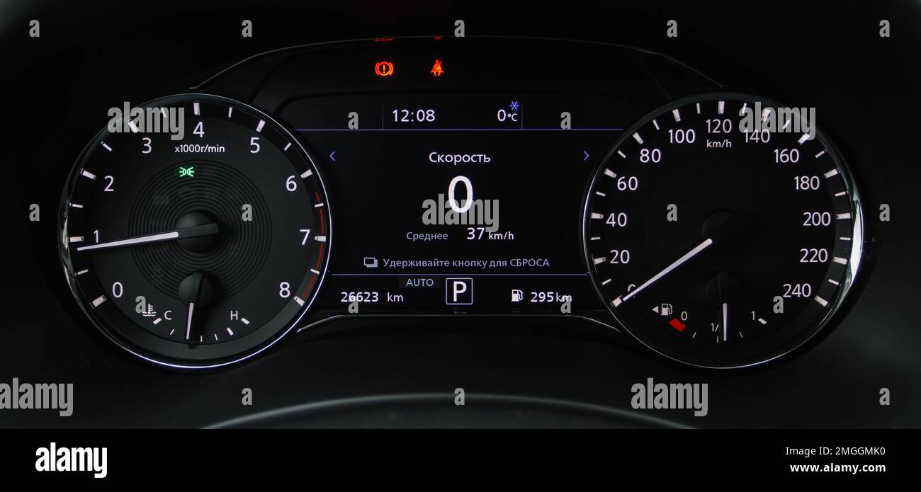 Modern car dashboard with speedometer, tachometer. Car dashboard. Car ...