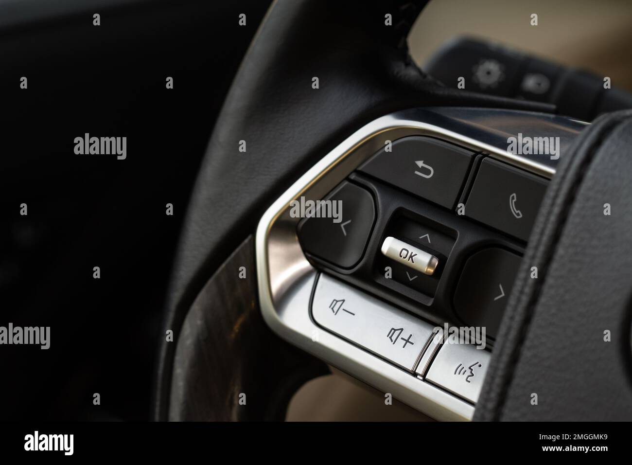 Call buttons on car steering wheel. Audio control buttons on the ...