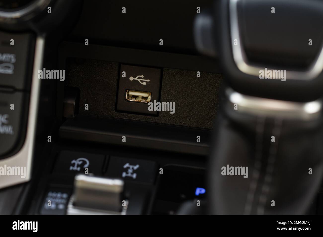 USB port in the car panel close up. Car interior detail. Car usb ...