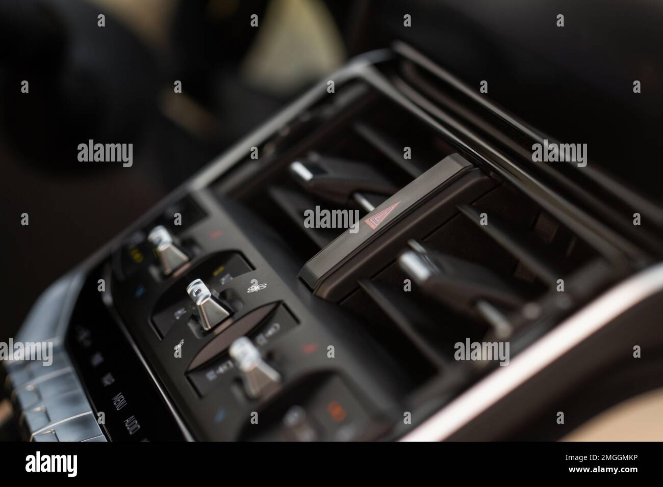 Emergency button in car, hazard light. Close up of car emergency button ...