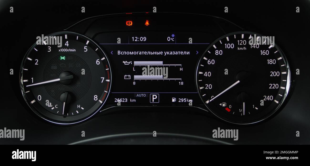 Modern digital car mileage. Car dashboard with sensors and information ...