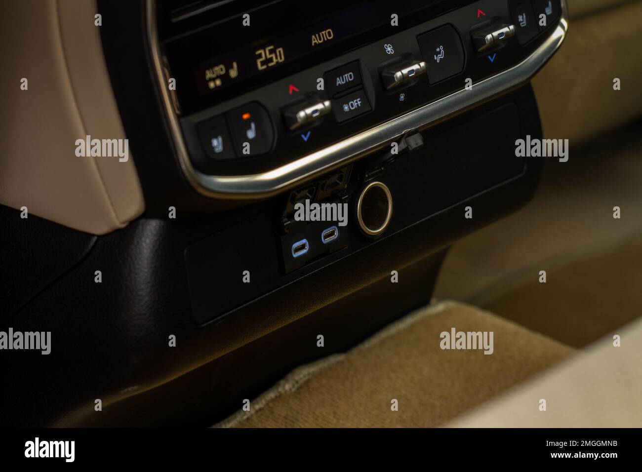 Opened car USB port in the car for connecting device. Power output of ...