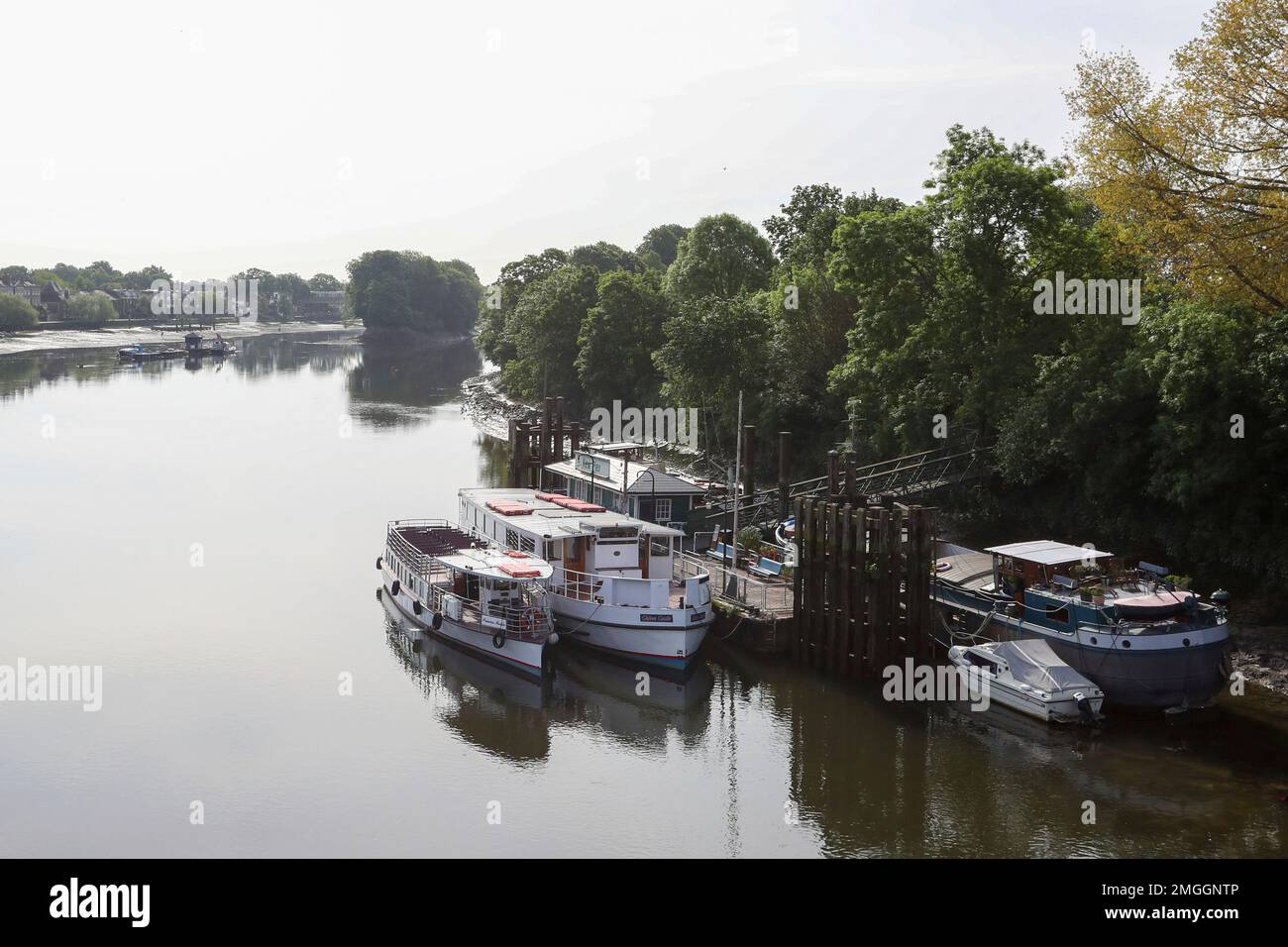 The Princess Freda is moored on the river Thames near Kew Bridge in ...