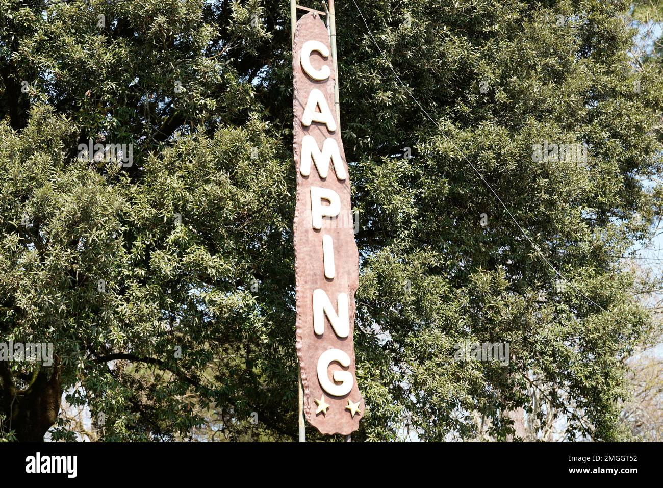 camping wooden panel shows the entrance to the campground entry Stock ...