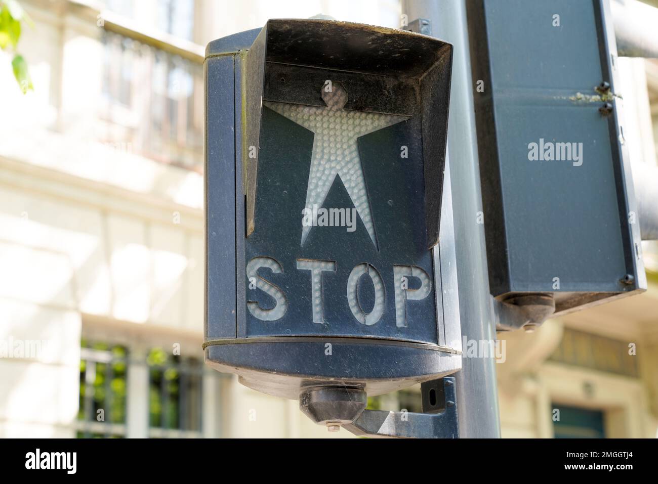 stop walk traffic sign light pedestrian crossing in city center Stock ...