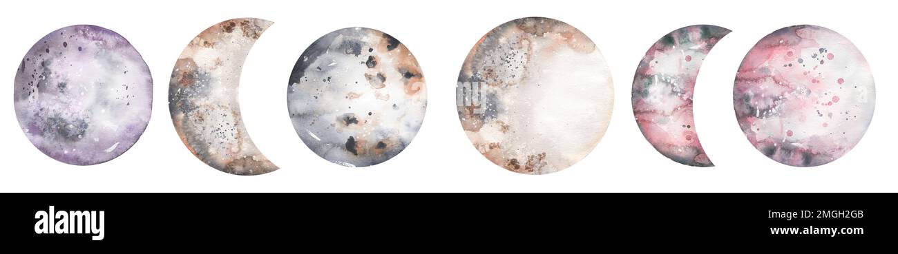 Forest Moon Illustration set, Watercolor Winter Crescent clipart ...