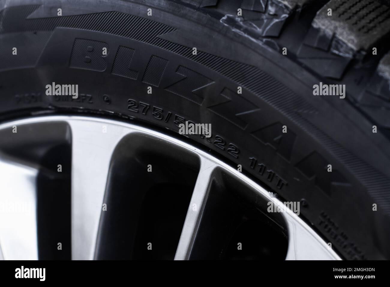 MOSCOW, RUSSIA - DECEMBER 11, 2021, Bridgestone Tires wheel close up ...