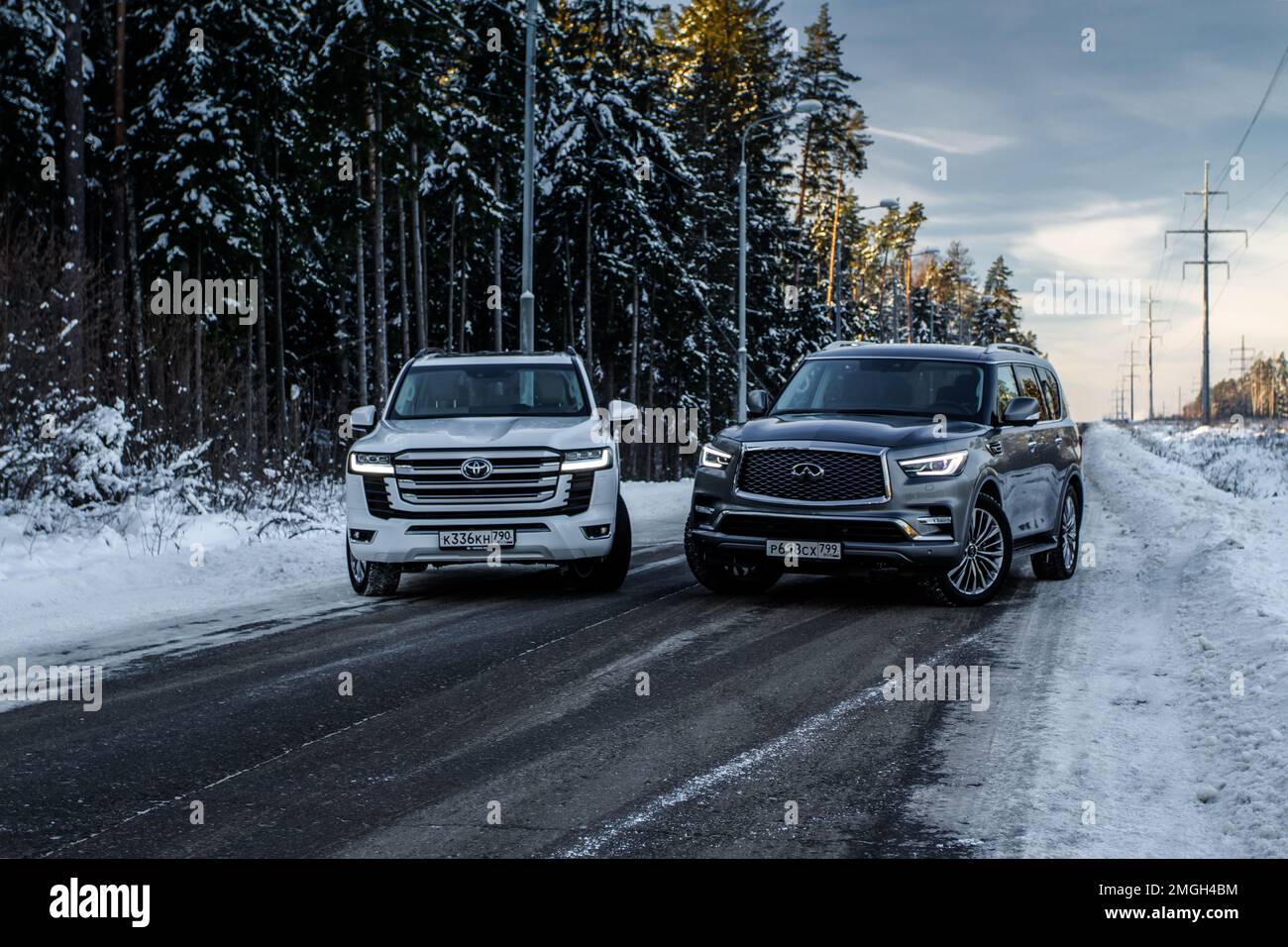 MOSCOW, RUSSIA - FEBRUARY 05, 2022 Genesis GV70 (JK1) and BMW X3 (G01 ...