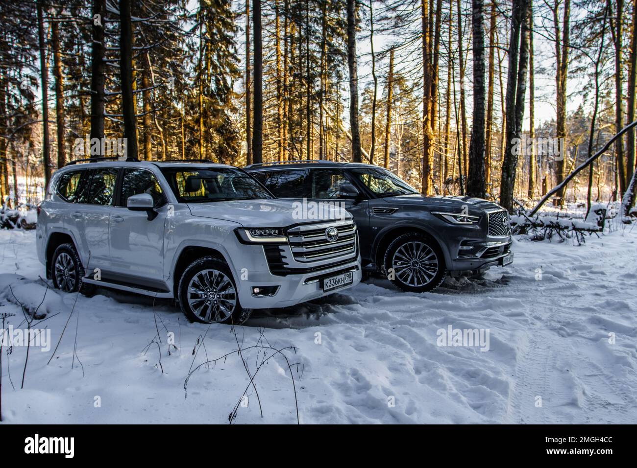 MOSCOW, RUSSIA - FEBRUARY 05, 2022 Genesis GV70 (JK1) and BMW X3 (G01 ...