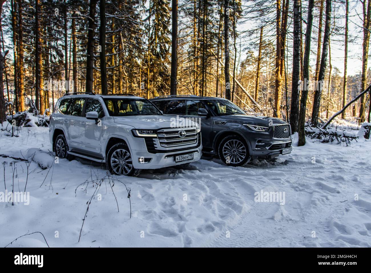 MOSCOW, RUSSIA - FEBRUARY 05, 2022 Genesis GV70 (JK1) and BMW X3 (G01 ...