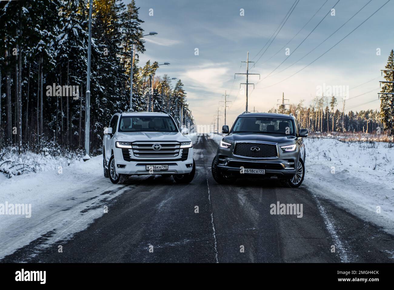 MOSCOW, RUSSIA - FEBRUARY 05, 2022 Genesis GV70 (JK1) and BMW X3 (G01 ...