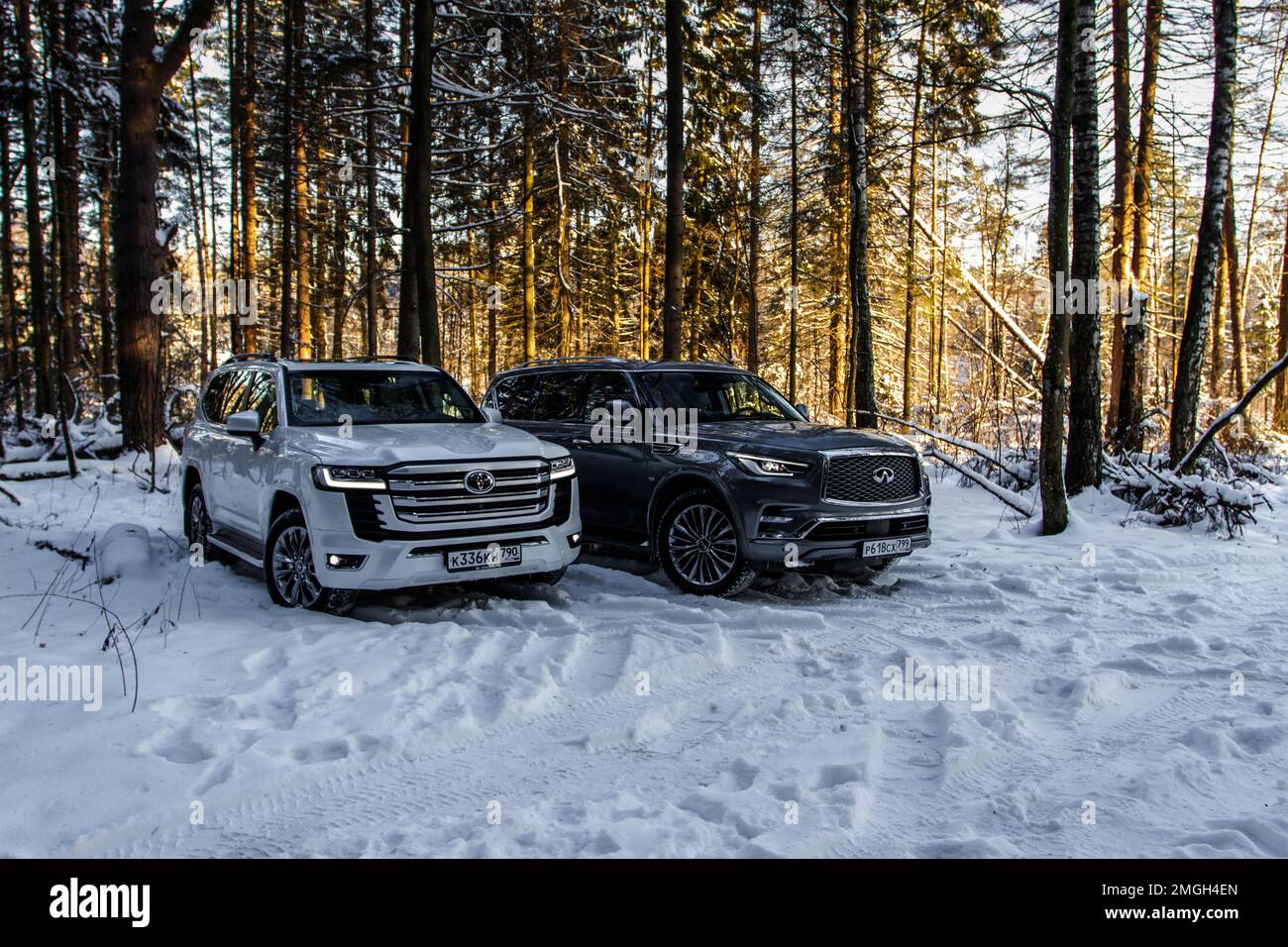 MOSCOW, RUSSIA - FEBRUARY 05, 2022 Genesis GV70 (JK1) and BMW X3 (G01 ...