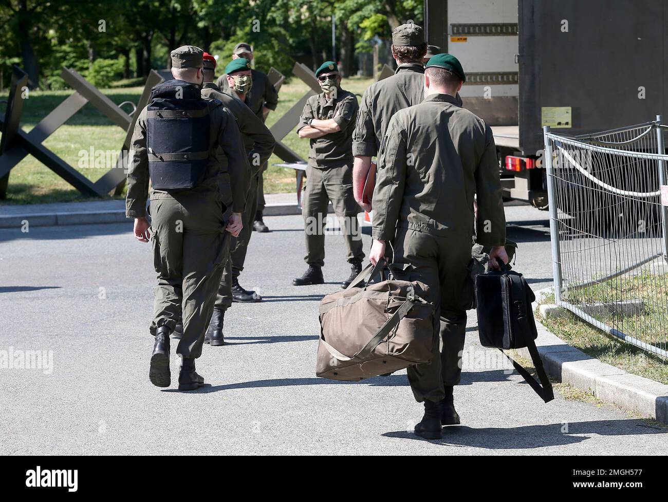 Austrian militia soldiers come to a barrack for mobilization in Vienna ...