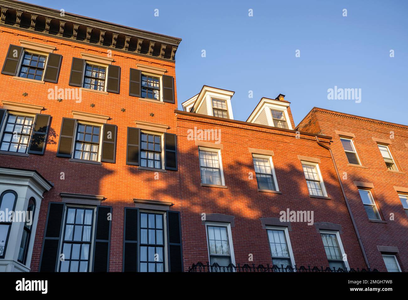 An classic colonial multistory red brick apartment strict geometric ...