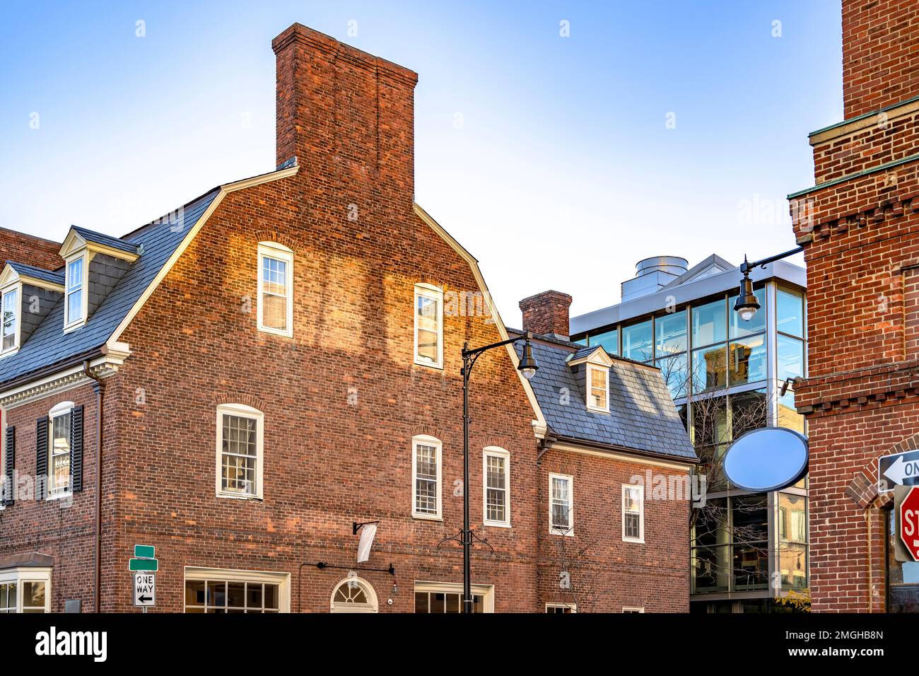 An classic colonial multistory red brick apartment strict geometric ...