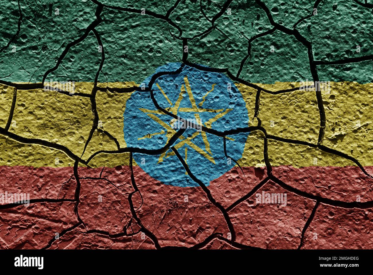 Ethiopia flag on a mud texture of dry crack on the ground Stock Photo ...
