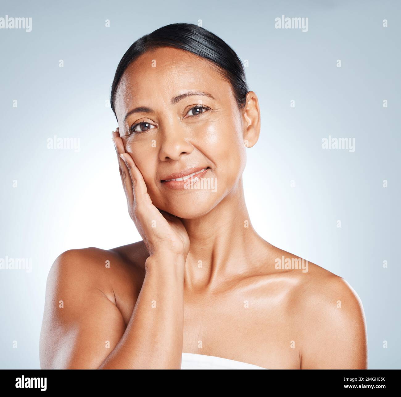 Elderly woman, face and portrait with skin in beauty mockup, skincare ...