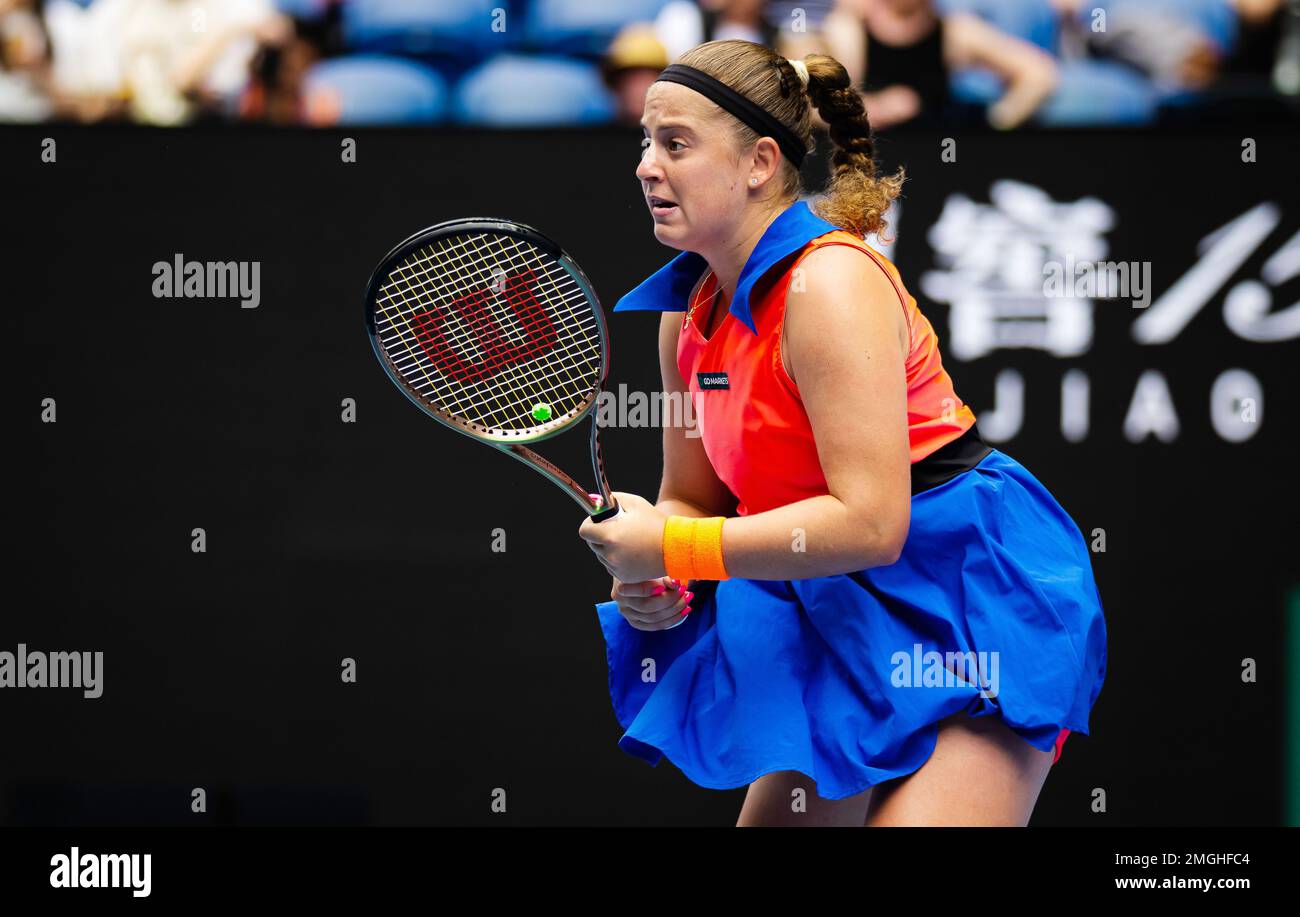 Jelena Ostapenko Of Latvia In Action Against Elena Rybakina Of