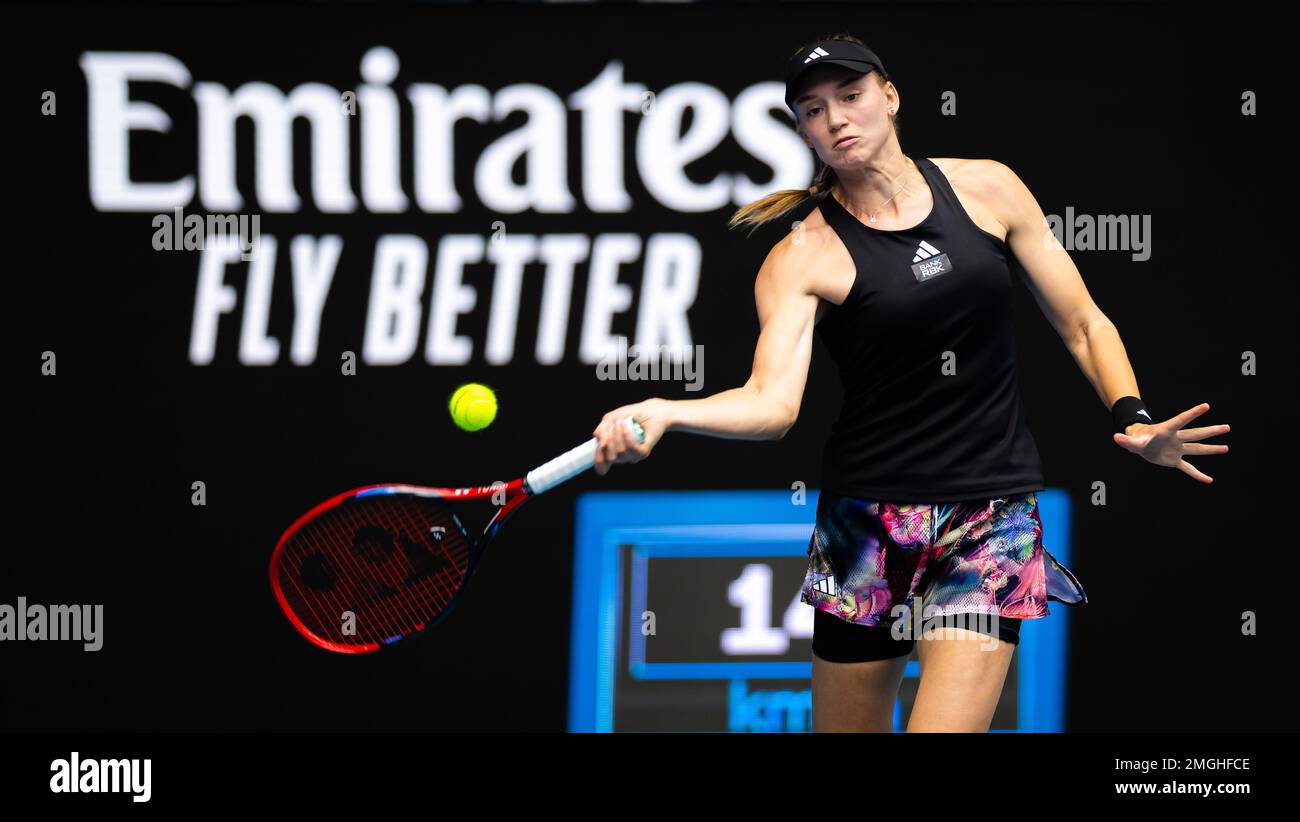 Elena Rybakina of Kazakhstan in action against Jelena Ostapenko of ...