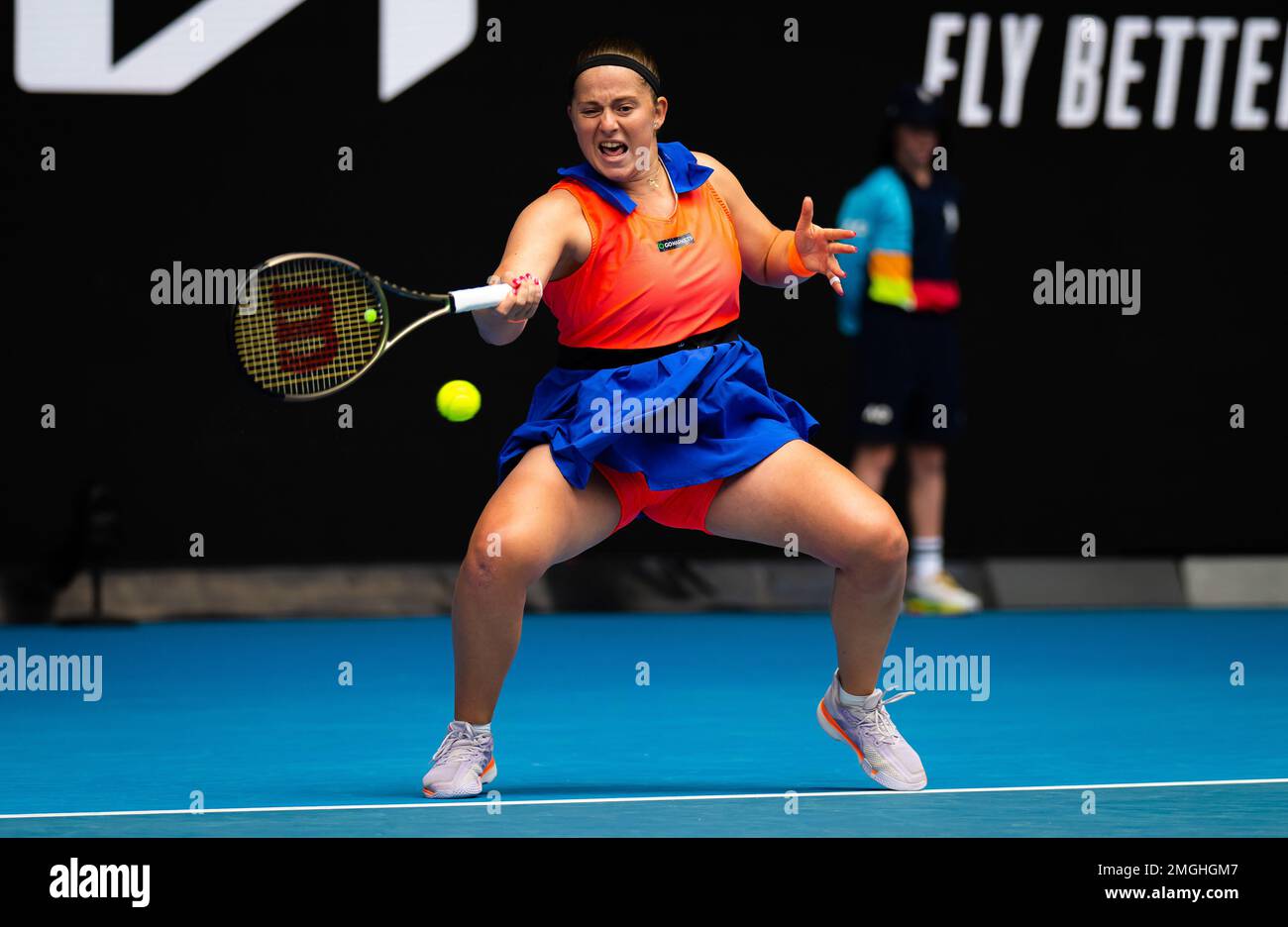 Jelena Ostapenko of Latvia in action against Elena Rybakina of ...