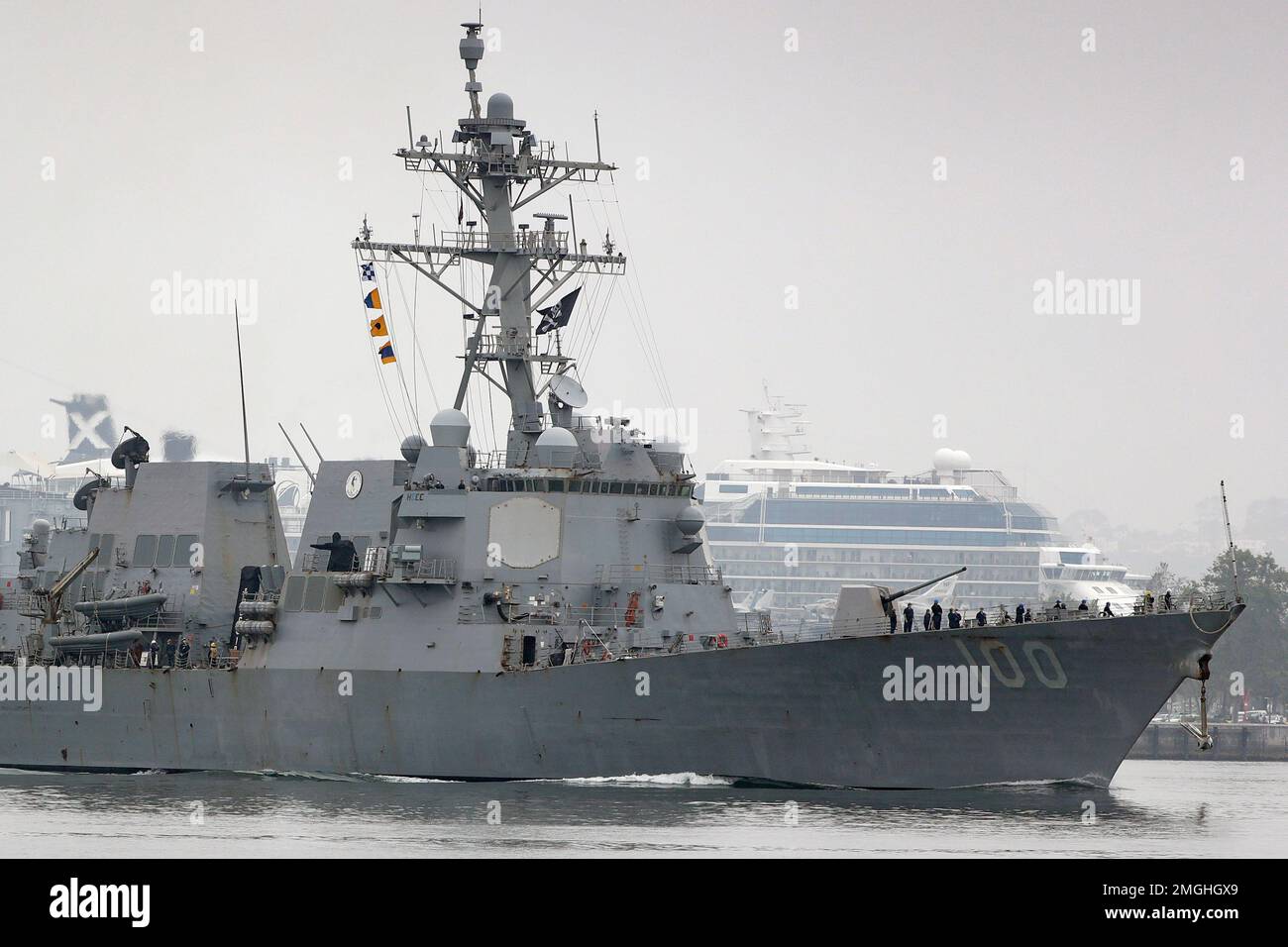 The USS Kidd flies its traditional skull and crossbones flag while ...