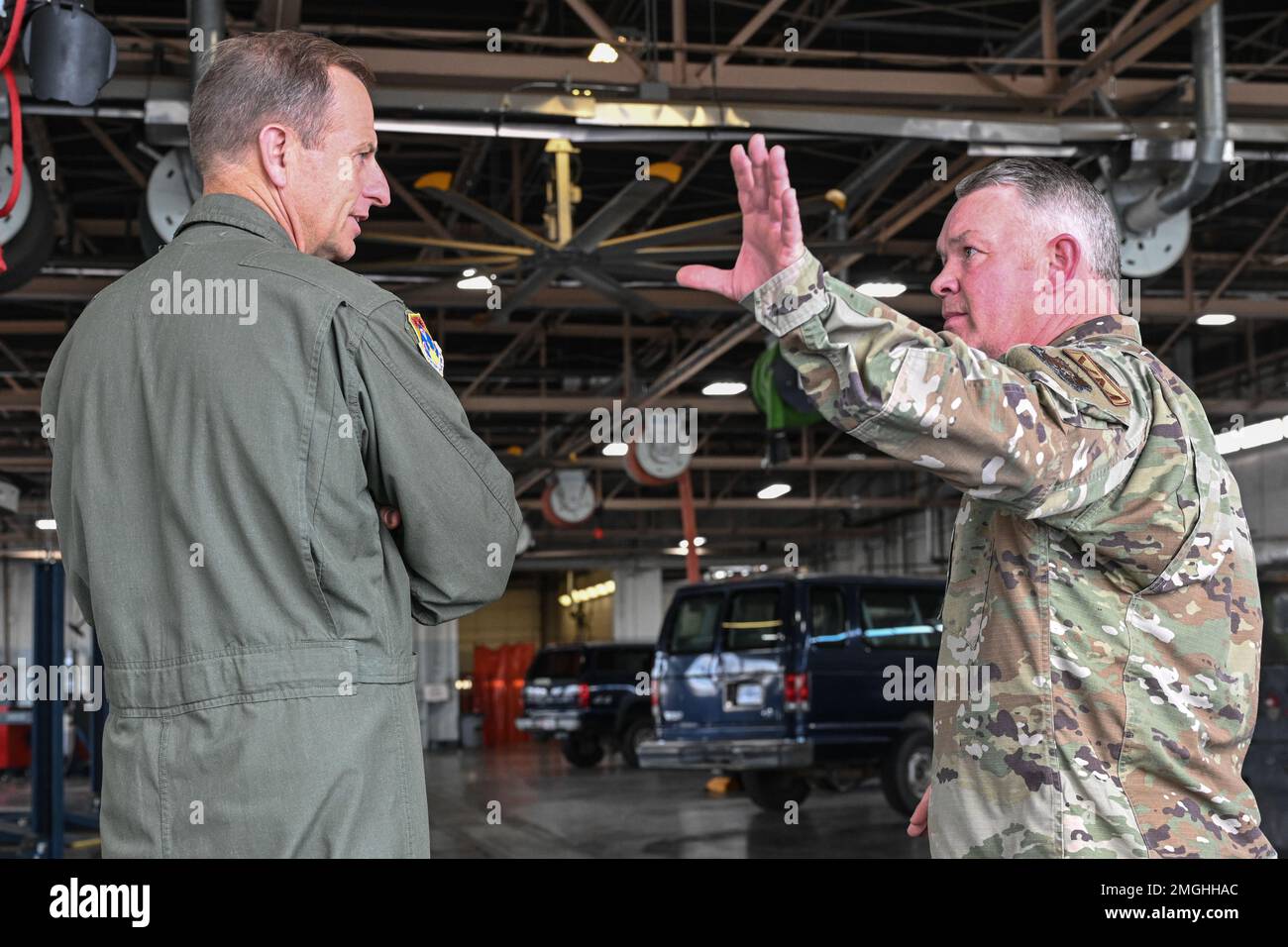 Maj. Gen. Corey Martin, 18th Air Force commander, speaks with Senior ...