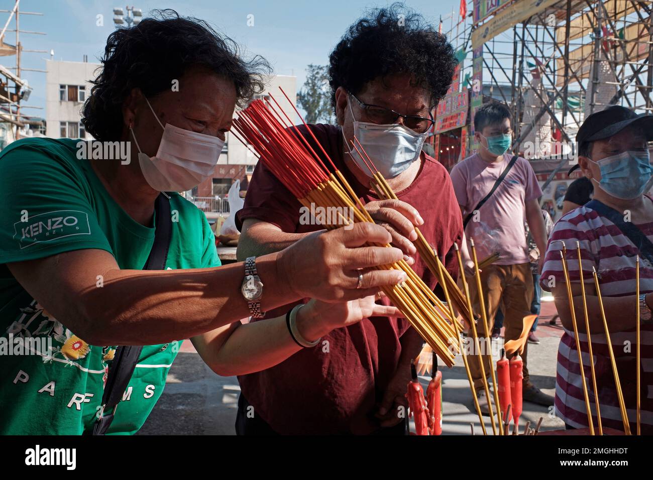 Worshipers wearing face masks to protect themselves from preventing the ...