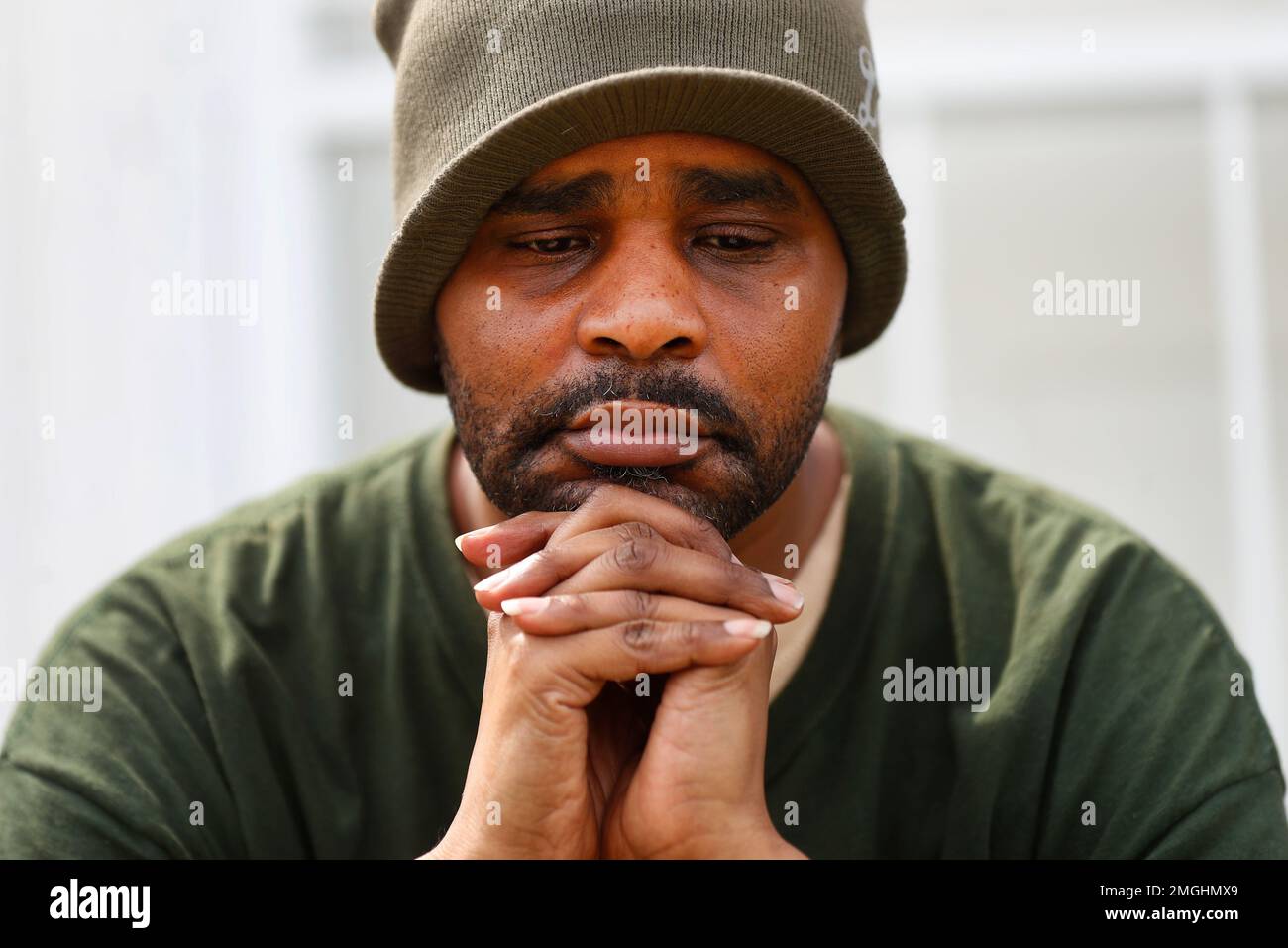Jamon Jordan sits outside of his home in Detroit, Friday, April 24 ...