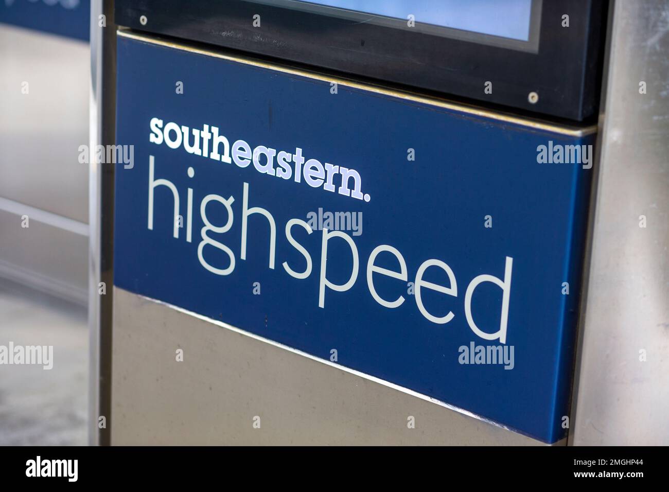 A Southeastern railways high speed sign at Ebbsfleet International ...