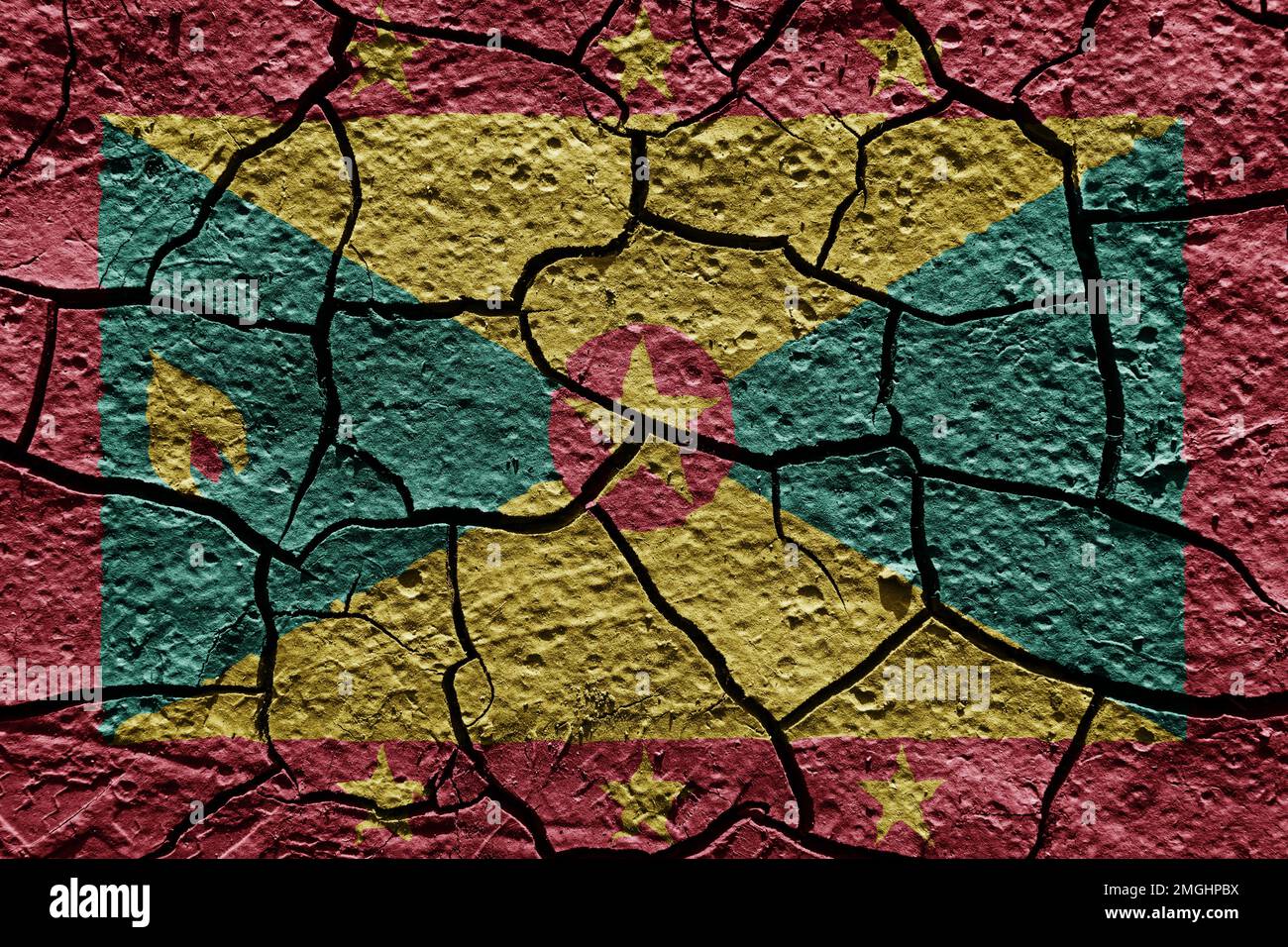 Grenada flag on a mud texture of dry crack on the ground Stock Photo ...
