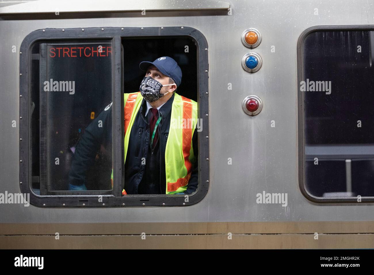A subway train driver operates the doors at Maverick Station, Friday ...