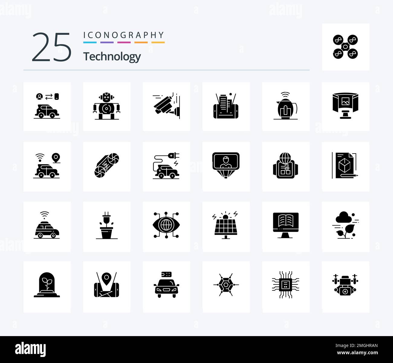 Technology 25 Solid Glyph icon pack including technology. pot. image. tea. technology Stock ...