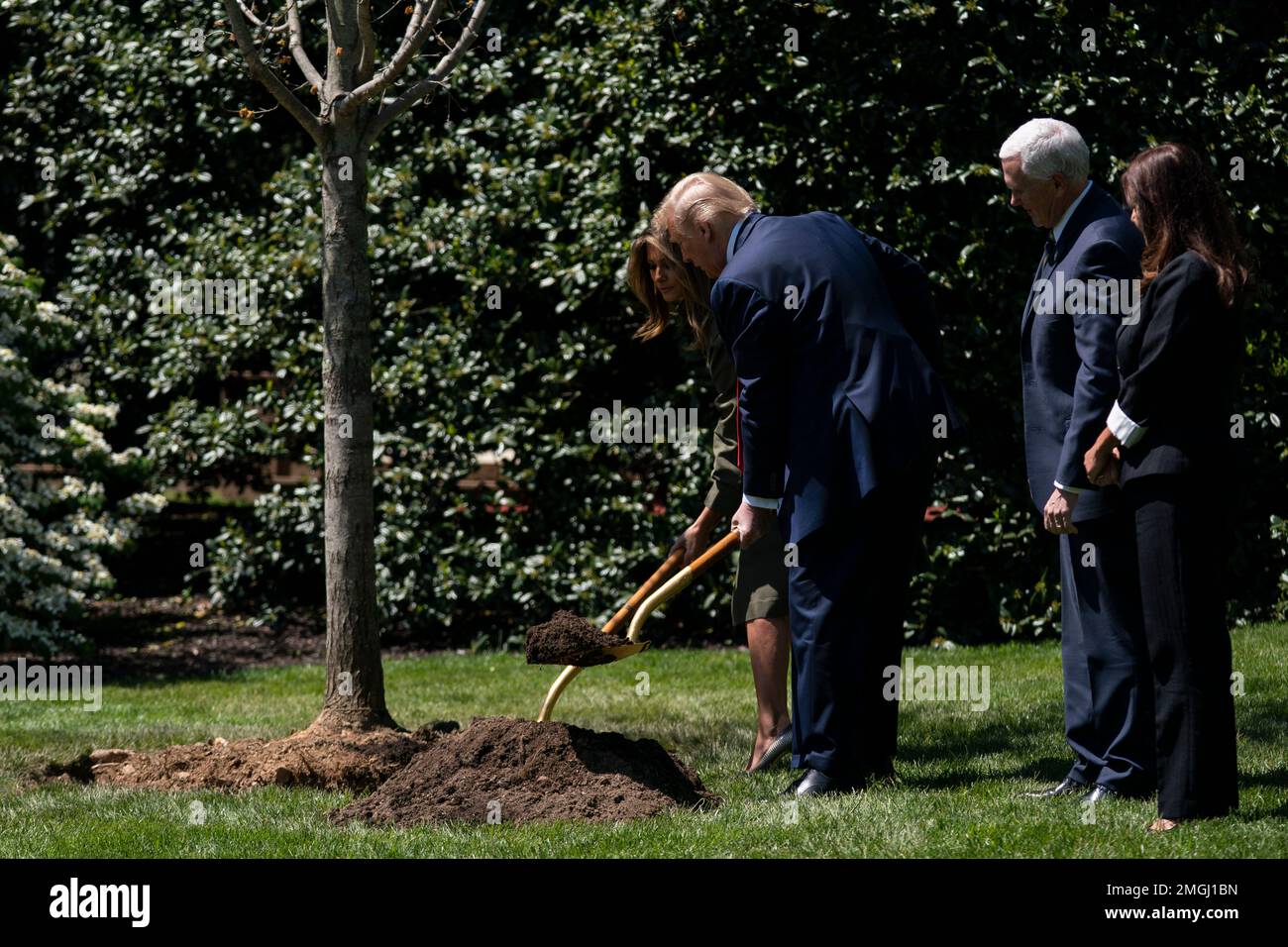 President Donald Trump and first lady Melania Trump participate in a ...